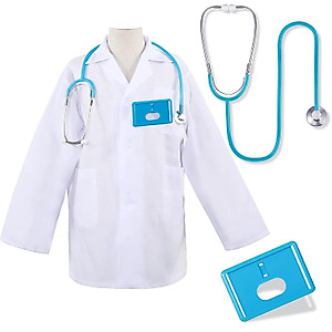 Boyiee 3 Pcs Doctor Costume for Kids Toddler Doctor Lab Coat Halloween Dress Up Doctor Pretend Play Set Stethoscope for Girls Boys(7T)