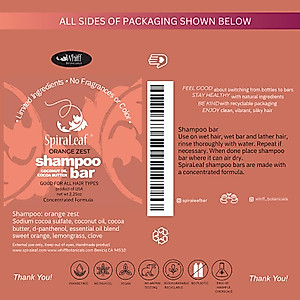 Spiraleaf Shampoo & Shave Bar, Sweet Orange & Lemongrass Essential Oils, Limited Ingredients, Concentrated Formula, USA Made (Orange Zest)