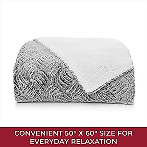 Mellanni Faux Fur Plush Blanket - Luxurious Gray Throw Blankets - Fuzzy Blankets and Throws - 2-Sided Faux Fur Blanket & Sherpa - Shed-Resistant Throws and Blankets for Sofa (50" x60'', Gray)