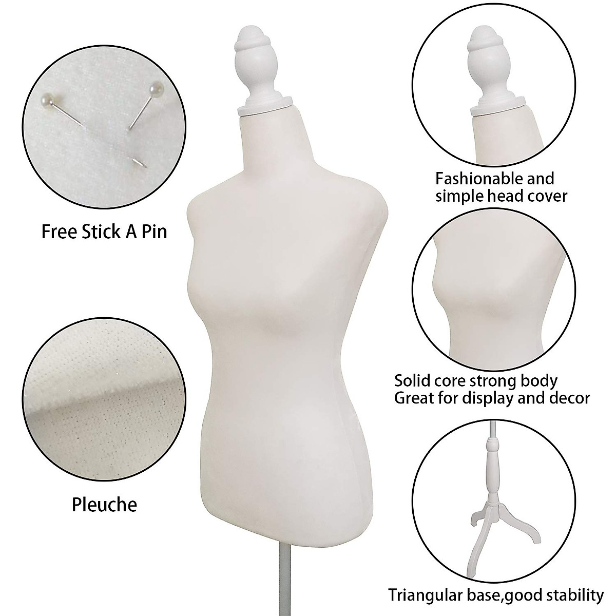 Female Dress Form Pinnable Mannequin Body Torso with Tripod Base Stand