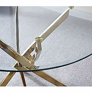 39" Round Dining Table for 6, Glass Kitchen & Dining Room Tables, Modern Circle Dining Room Table with 0.39" Tempered Glass Tabletop and Cross Stainless Steel Legs for Dinner Small Spaces (Gold Leg)