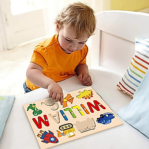 OELTTG Name Puzzle for Kids Personalized, 1st Birthday Girl and Boy, Easter Basket Stuffers for Toddler, Custom Baby Easter Gifts with Engraved Text on Back, Montessori Learning Toys for Boy & Girl