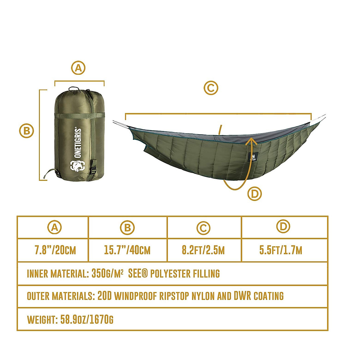 OneTigris SHIELD CRADLE Pro Double Hammock Underquilt for Winter Hammock Camping, Large Wide Under Blanket for Adults & Kids Camping, Hiking, Backpacking, Travel, Backyard, Beach, Indoor, Outdoor