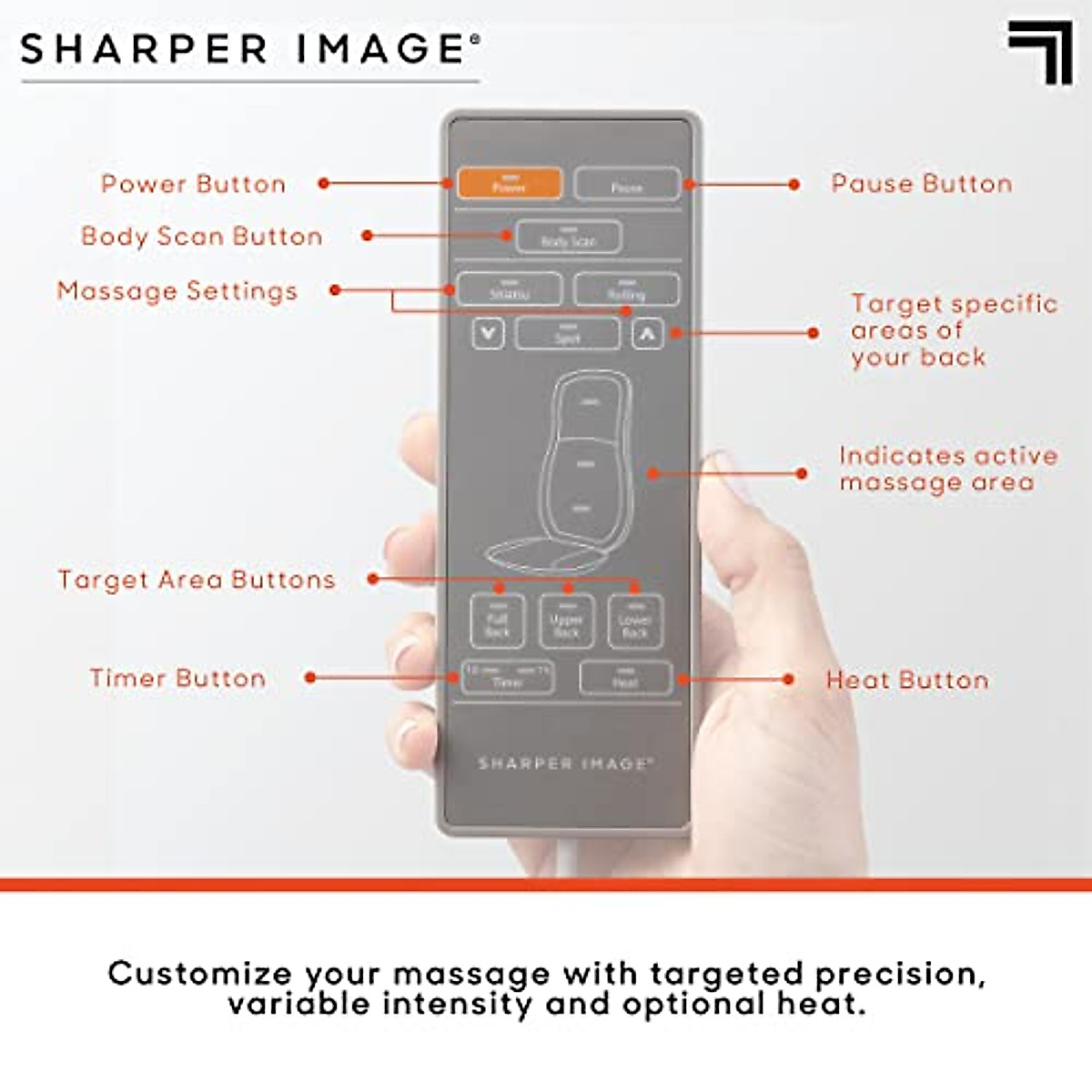 Sharper Image Smartsense Shiatsu Realtouch Massaging Chair Pad with Extra Cushion, Soothing Heat, 4 Deep Kneading Gel Nodes, Pain Relief for Neck, Back, Shoulders, Lumbar, Pressure Points Body Scan