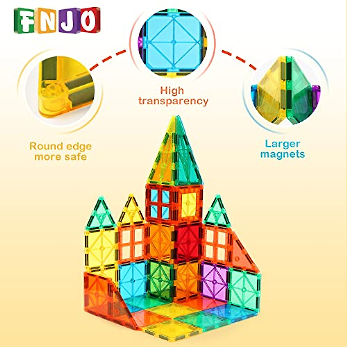 FNJO Magnetic Tiles, 100PCS Building Blocks, Magnets Building Set, STEM Toys Christmas Toy Gift for Kids Boys and Girls