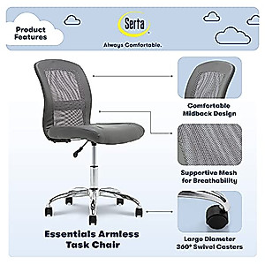Serta Essentials Computer Chair, Productivity Gray Faux Leather and Mesh