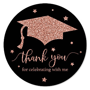 Rose Gold Black Graduation Thank You Stickers, Congrats Grad Party Favor Sticker Labels 40-Pack 2in