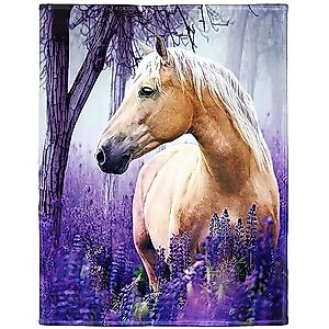 HommomH 40"x50" Horse Blanket with Purple Lavender, Super Soft Fleece Throw Blankets for Girls