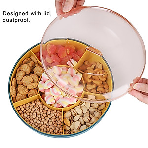 SOUJOY 2 Pack Divided Serving Tray with Lid, 6 Compartment Veggie Tray, 10'' Round Reusable Snack Containers, Party Platter for Candy, Appetizer, Snack, Fruit, Nuts, Veggie, Parties