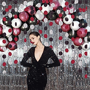 Graduation Decorations Maroon Black 2024/Maroon Black Birthday Party Decorations Bridal Shower Wedding/Burgundy Black Graduation Party Decorations/Burgundy Black Circle Paper Garlands 2pcs