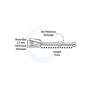 Lavari Jewelers 22 Gauge Straight Stud Nose Ring for Women I 0.02 Carat Diamond Nose Ring for Her I 14k White Gold Unisex Stud I 1.7 mm Hypoallergenic Nostril Piercing Jewelry I 22G Body Piercing
