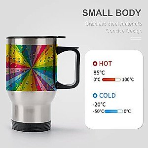 Music Notes with Colorful 14 Oz Coffee Tumbler with Handle Insulated Stainless Steel Car Mug Travel Cup Silver-Style