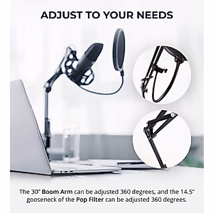 blucoil Audio Technica AT2035 Cardioid Condenser Microphone Perfect for Studio, Podcasting & Streaming, XLR Output Bundle Boom Arm Plus Pop Filter, and 2-Pack of 10-FT Balanced XLR Cables