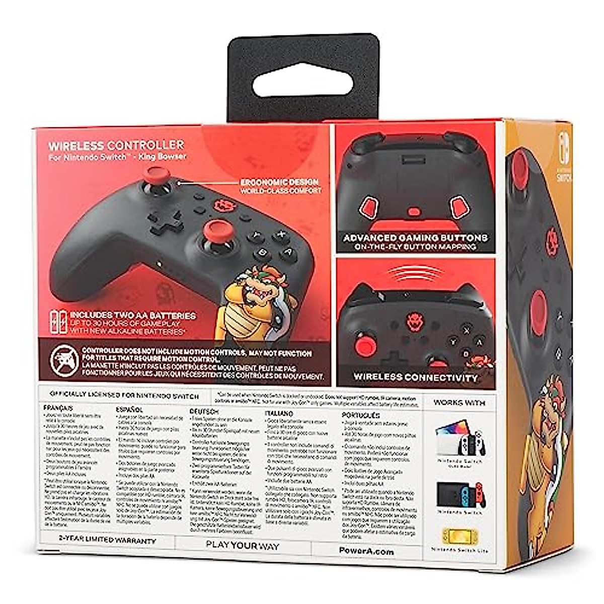 PowerA Wireless Nintendo Switch Controller - King Bowser, AA Battery Powered (Battery Included), Nintendo Switch Pro Controller, Mappable Gaming Buttons, Officially Licensed by Nintendo