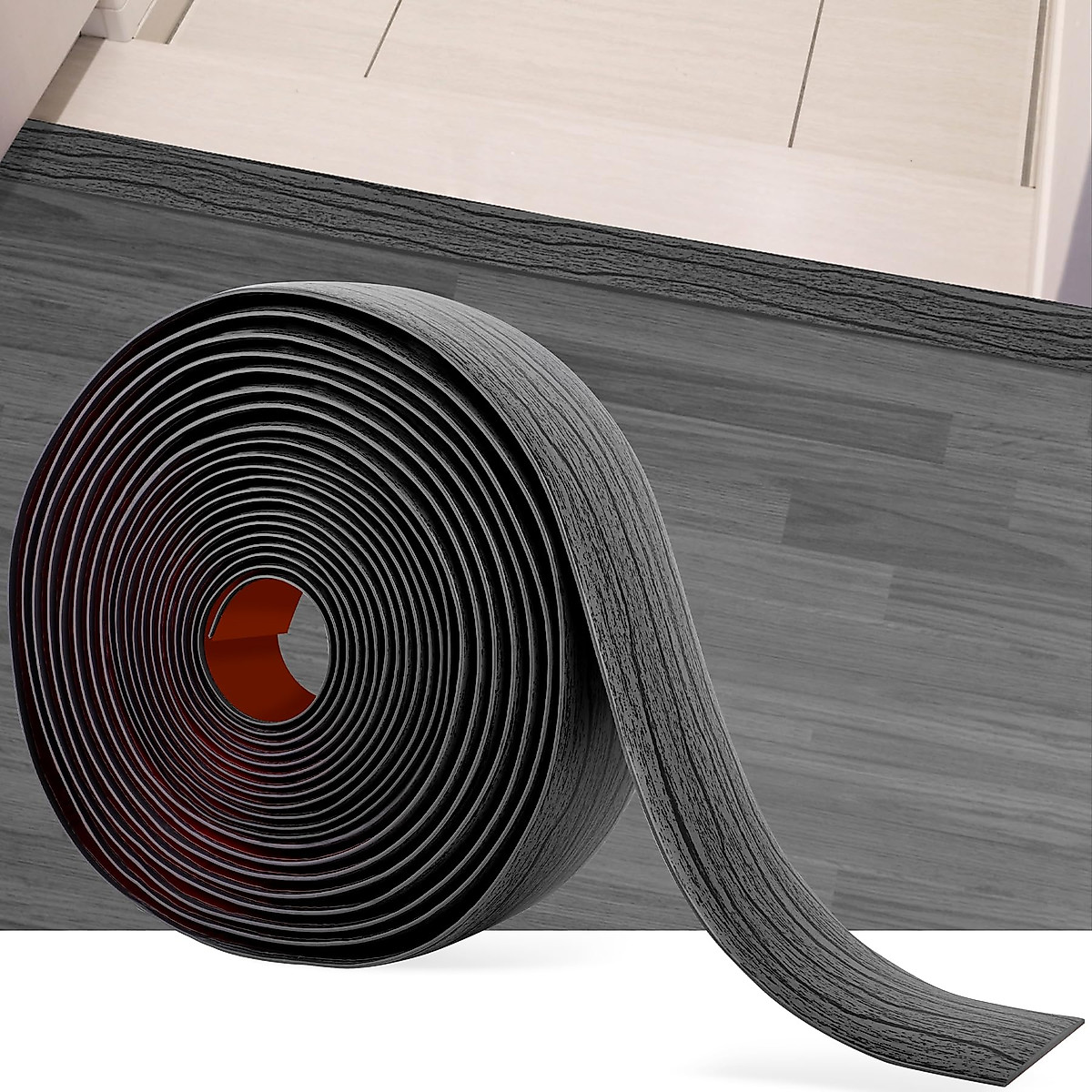 20Ft Floor Transition Strip Self Adhesive Vinyl Cover Floor Strip Flat Divider Transition Strip Wood Grain Design for Laminate Floor Gaps and Doorway Transitions (20Ft x 2 Inch, Gray)