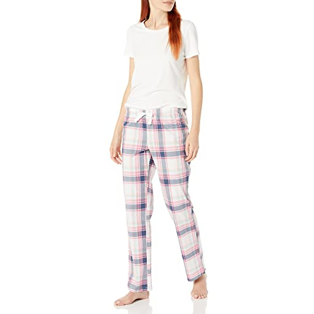 Amazon Essentials Women's Poplin Sleep Pant, Pink Plaid, Medium