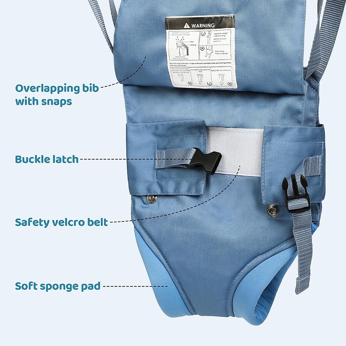 Cowiewie 2 in 1 Baby Door Jumper w/ Baby Walking Harness Function, Baby Jumper with Door Clamp Adjustable Strap and Seat, Fits 80" - 87" high Door Frame