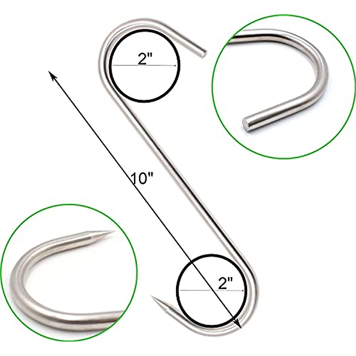 S Hooks for Hanging Meat, 20PS 5" Stainless Steel Sharp Prong S-Hooks Heavy Duty S Shaped Butcher Processing Hanger for BBQ Pork Sausage Bacon Hams Chicken Duck Turkey Poultry Smoker Curing Roast