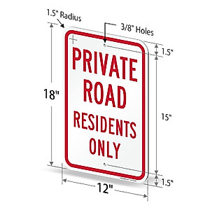 SmartSign 2-Pack Private Road Residents Only Sign - 18 x 12 inch, 2mm Aluminum Composite, Pre-Drilled Holes, Red and White, Made in USA