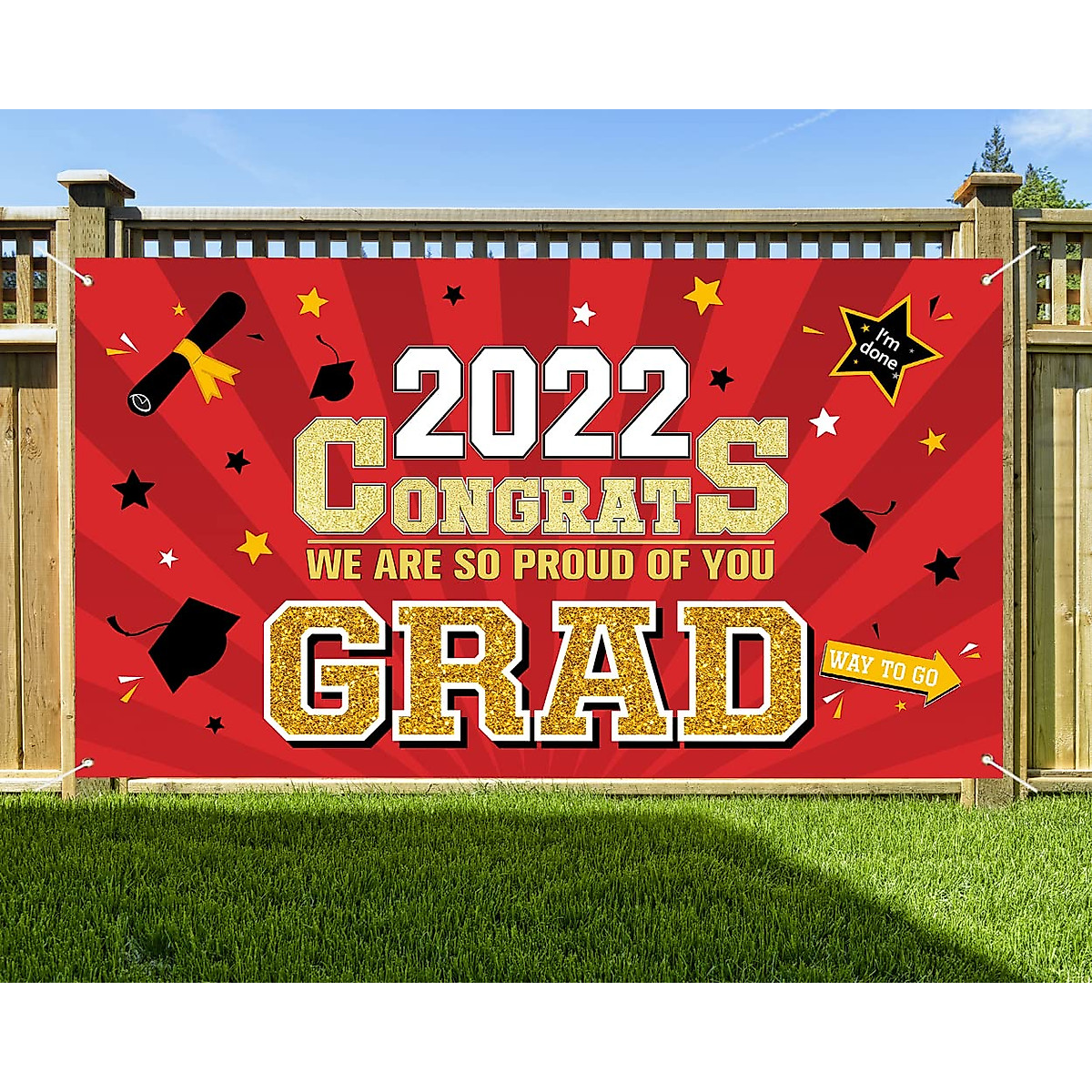 Graduation Party Decorations 2022 Red - Large 78” x 45” Congrats Graduation Banner Party Supplies - Class of 2022 Graduation Decorations for Any Schools or Gradesr Indoor/Outdoor Home Door Décor