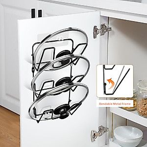 YIGII 6 Tier Pot Lid Organizer/Pot Lids Holder, 2 Pack Pot Lid Rack No Drilling Lid Rack for Cabinet Door or Wall Mounted, for Kitchen Pots And Pans Cover Storage, Black