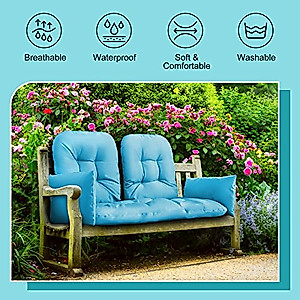 5 Pieces Wicker Patio Cushion Sets Include 1 Loveseat 2 U-Shape 2 Matching Chair Cushions Indoor Outdoor Tufted Settee Bench Cushions Replacement Loveseat Cushions for Outdoor Furniture (Light Blue)