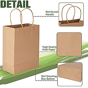 Moretoes 110pcs Paper Gift Bags Brown Paper Bags with Handles, 8x4x10 Inch Medium Sizes Gift Bags Bulk, Paper Bags for Small Business, Shopping Bags, Retail Bags, Party Bags, Favor Bags