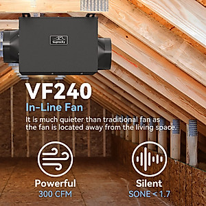 SUPROCKY Ultra Quiet Bathroom Exhaust Fan, Remote Mount In Line Fan 300CFM, Bathroom Exhaust Ventilation Fan for Bathroom, Kitchen, Garage and Residential Ventilation Applications, Black (VF240)