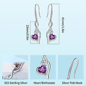 Amethyst Birthstone Drop Earrings for Women - Shysnow February Infinity Dangle Earrings 925 Sterling Silver Heart Purple Cubic Zirconia Drop Crystal Dangling Earrings