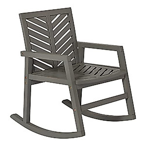 Walker Edison Outdoor Patio Wood Chevron Rocking Chair All Weather Backyard Conversation Garden Poolside Balcony, Set of 1, Grey