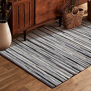 100% Cotton Rag Rug 3x5' Multicolor Chindi Rug - Hand Woven & Reversible for Living Room Kitchen Entryway Rug - Charcoal,Kitchen Rugs, Farmhouse Rugs, Rugs for Living & Bedroom,Woven Rugs