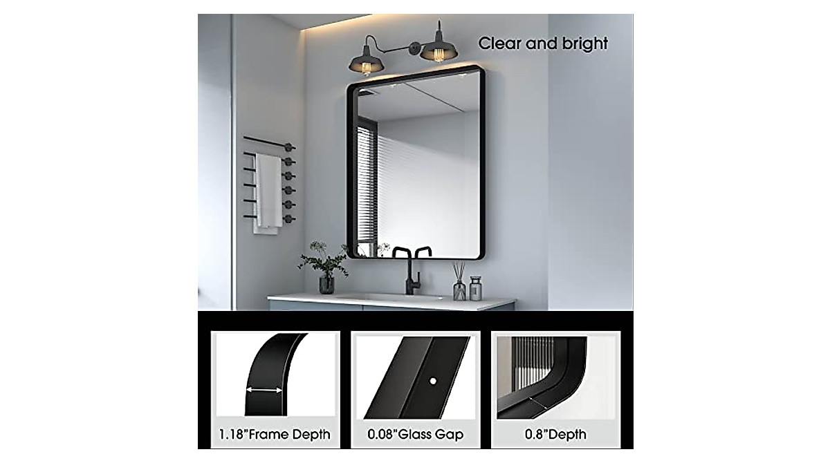 OKPAL 40 Inch Bathroom Mirror - Modern Black Framed Vanity Mirror