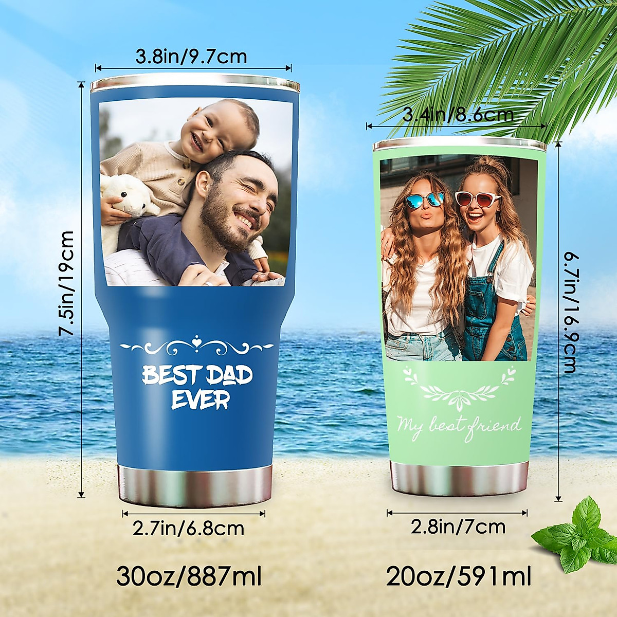 Personalized Photo Tumbler, Custom Coffee Mug Double Sides Print Stainless Steel Insulated Cup, Customized Travel Mug for Him Her Men Women Friends Gift for Fathers Day Birthday Christmas