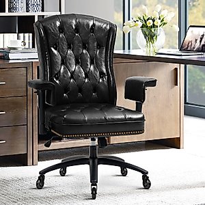 YAMASORO Ergonomic Executive Office Chair with Adjustable Arms,Home Office Desk Chairs for Home&Office,Faux Leather Swivel Work Chair,Black
