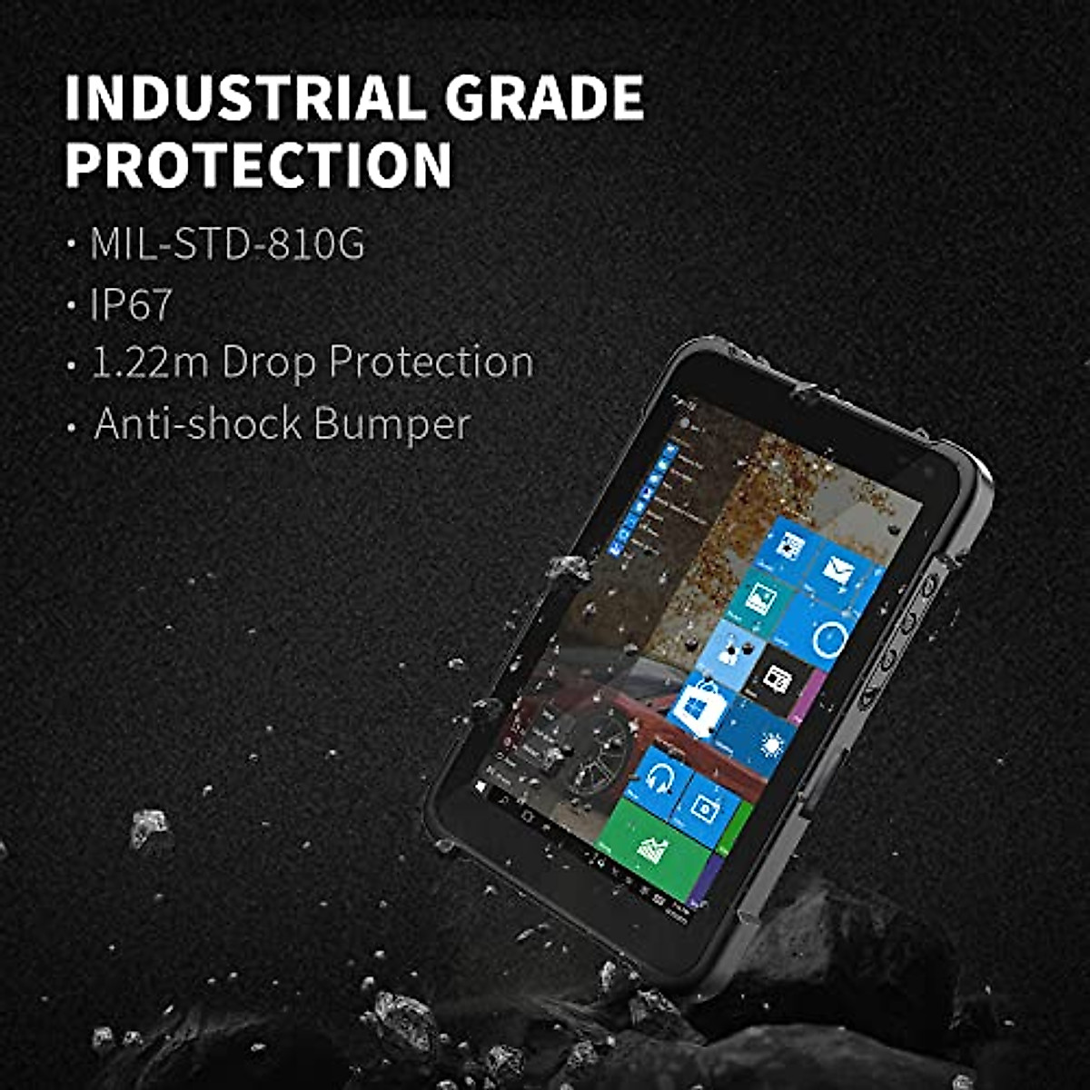 ThinKol 8" Industrial Rugged Tablet for Enterprise Mobile Field Work, Rugged Touchscreen Tablet with NFC, GPS, WiFi, IP67, 1D Scanner, Car Holder, Docking Charger (Android 4GB 64GB)