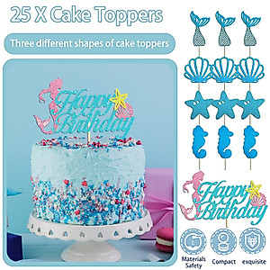 UJoyant 299 Pcs Mermaid Birthday Decorations, Mermaid Party Decorations Kit - Disposable Dinnerware Set with 25 Guests, Backdrop, Balloon, Banner, Tablecloth, Knives, Forks, Spoons, CakeTopper