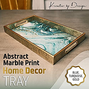 KreativByDesign Abstract Marble Print Home Decor | Glass Topped Black Frame Serving Tray | Ideal Gift with an Elegant Gift Box | Coffee Table Tray | Elegant Tray | PS Framed Printed Glass Table Tray