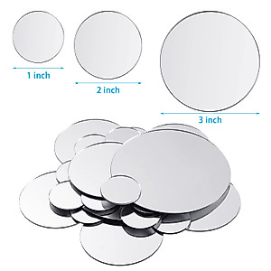 100 Pieces Mini Size Round Mirror Small Round Mirror Adhesive Mirror Round Craft Mirror Tiles for Crafts and DIY Projects Supplies, 1 Inch, 2 Inch, 3 Inch (Silver）