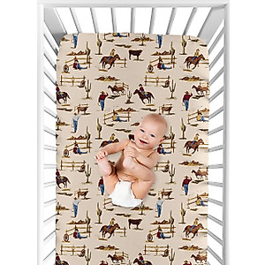 Sweet Jojo Designs Wild West Boy Jersey Stretch Knit Baby Fitted Crib Sheet for Soft Toddler Bed Nursery - Red, Blue, Tan Western Cowboy Southern Country Horse
