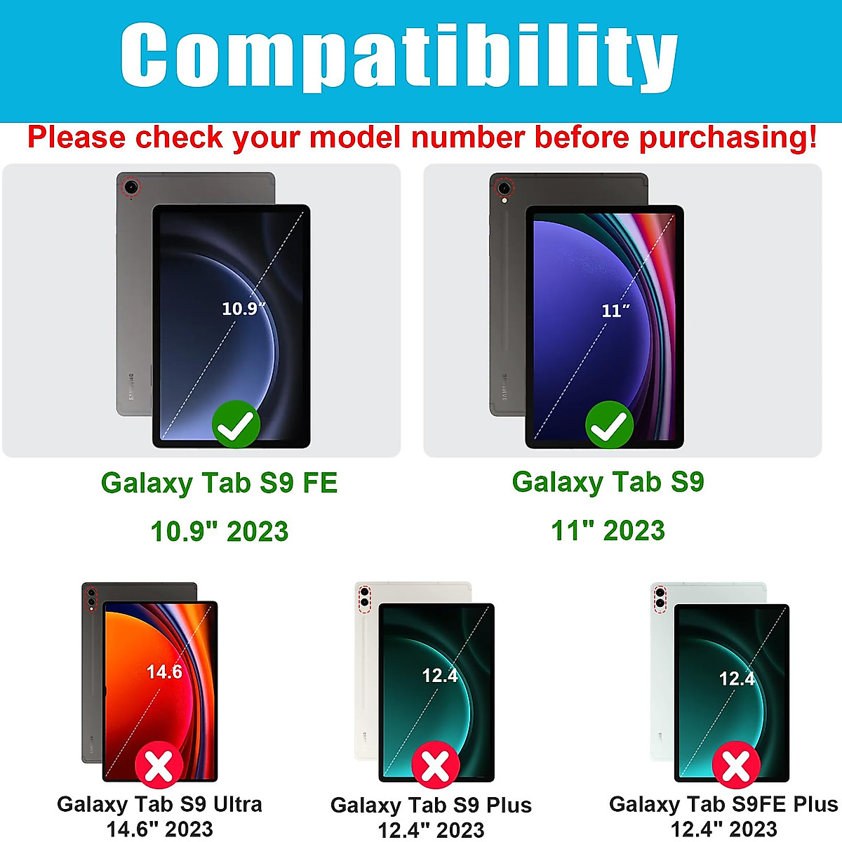 Case for Galaxy Tab S9/S9 FE 5G 2023: TPU Cover for Samstng Tablet S9 11" /S9 FE 10.9" with Screen Protector- Stand- Handle-Shoulder Strap-S-Pen Holder- Black