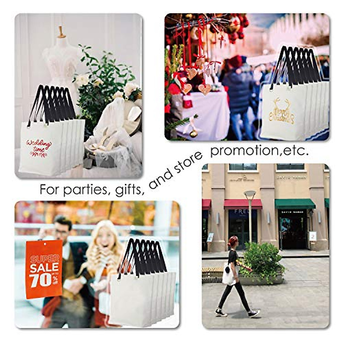 RK ROCHI KOLORI 12oz Heavy Duty Canvas Bags-Pack of 6-15" H x 16" W x 4" D, Long Handle, Flat Bottom…