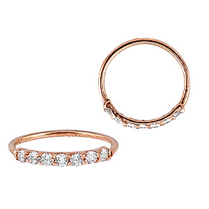 Jewelry Avalanche 925 Sterling Silver Nose Ring, 22G Nostril Hoop Ring, Helix Earring, Cartilage Earring, 9mm Inside Diameter, Prong set 7-CZ Accented - Rose Gold