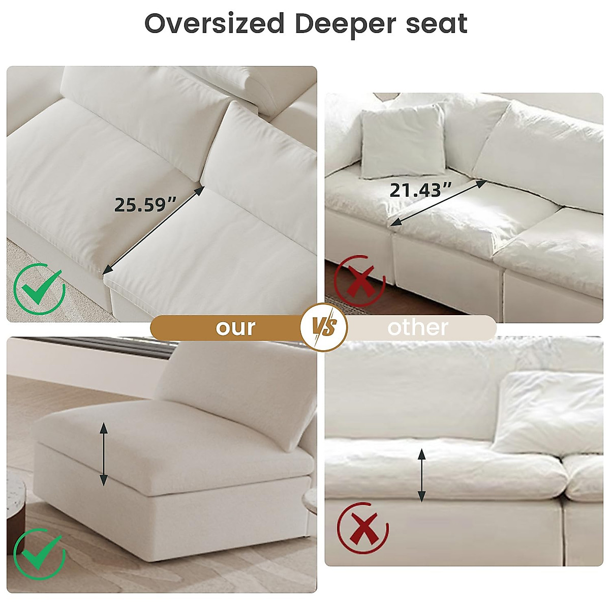 WJShome Cloud Modular Sectional Sofa with 2 Storage Ottomans,160.6" U Shaped Sofa Couch,Minimalist Wide Deep Seat Convertible CouchesSofa Covers Washable&Replaceable,White