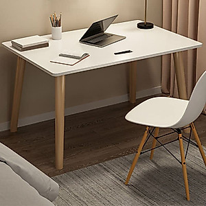 CraftThink Contemporary Office Study Desk, Contemporary Computer Desk Writing Desk PC Desk Work Desk with Wooden Legs, White No Drawer 23.5" L x 16" W x 29" H Without Chairs