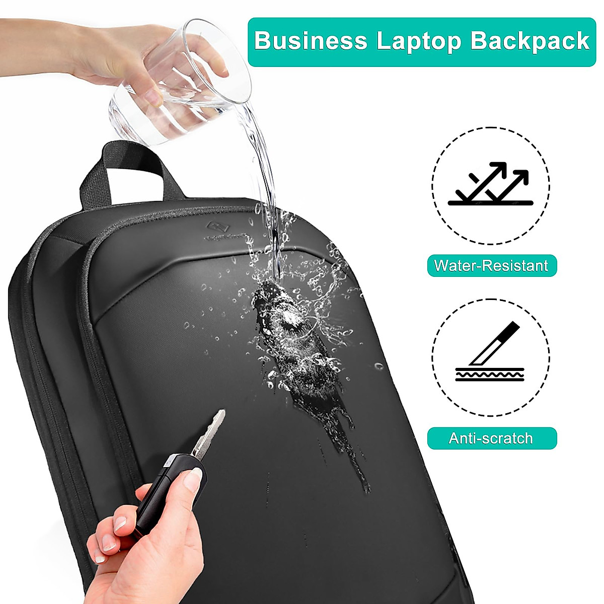 Laptop Backpack Work Business Slim Backpack 17'' Computer Men Women Expandable Lightweight Water-Resistant Durable Casual Daypack Anti-Theft USB Charging Port Bookbag for Travel College School-Black