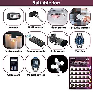Loopacell High Power Button Cell 3V Lithium Assorted Battery CR2032 CR2025 CR2450 CR1620 CR1632, 25 Piece Set
