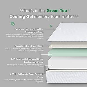 EGO Twin Mattress 6 Inch Green Tea Memory Foam Mattress Twin, CertiPUR-US Certified, Cooling Gel Bed Mattress, Fiberglass Free Bed in a Box, Twin mattresses for Kids, Bunk Bed, Trundle, Daybed