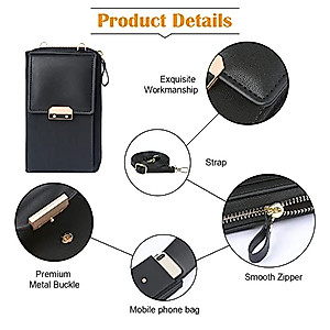 PU Leather Crossbody Bag for Women, Cell Phone Purse Wallet with Card Slots, Cell Phone Shoulder Bag with Shoulder Strap - Black