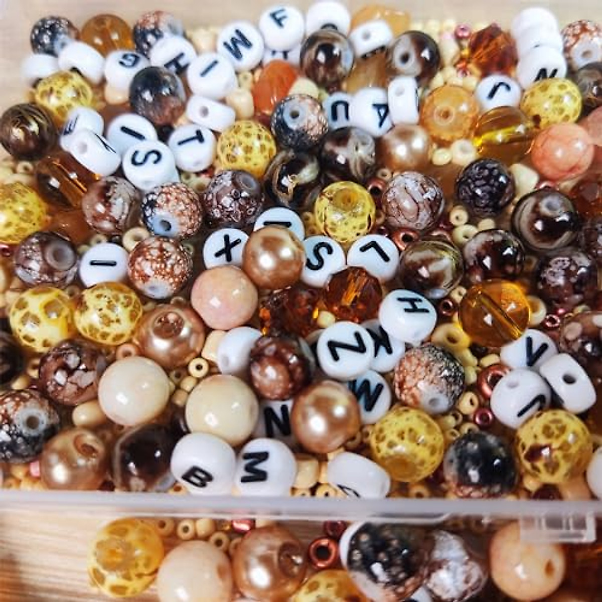 750 Pcs Glass Beads for Bracelets with 200 Acrylic Letters,Mixed Craft Beads Jewelry Making Kit, Glass Beads Bracelet Making Kit, 8mm Round Cystal Beads with Seed Beads for DIY Working