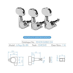 DJ235C-D4 TENOR Acoustic Guitar Tuners, Tuning Key Pegs/Machine Heads for Acoustic Guitar with Chrome Plated Finish and Chrome Plated Buttons.